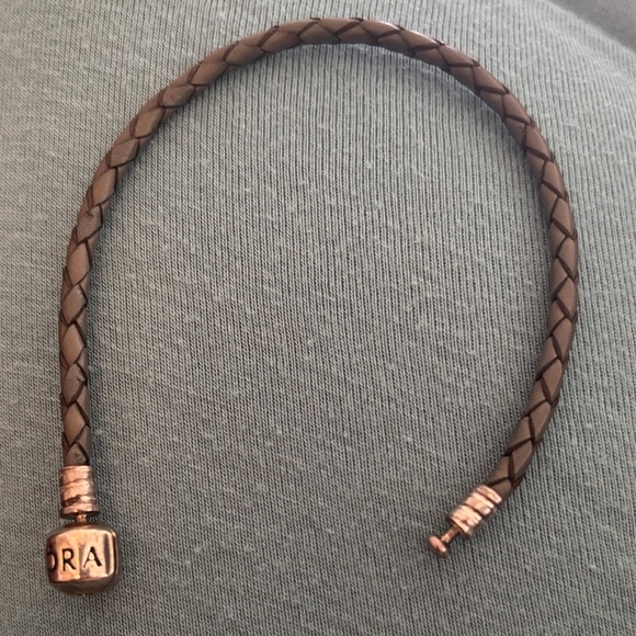 Pandora | Jewelry | Pandora Grey Leather Braided Bracelet With Silver ...